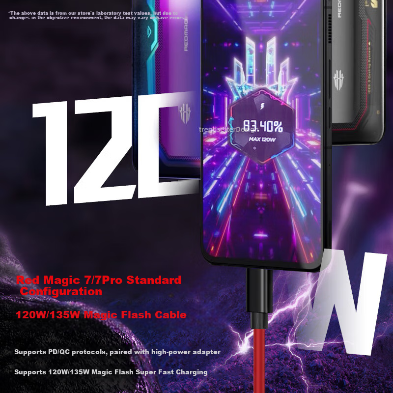 Trendsetter Nubia Red Magic Data Cable Charging Line 80W/120W/165W Fast Charge for 10 Pro/9S Pro/+/Z60/Z70/Z50/Ultra