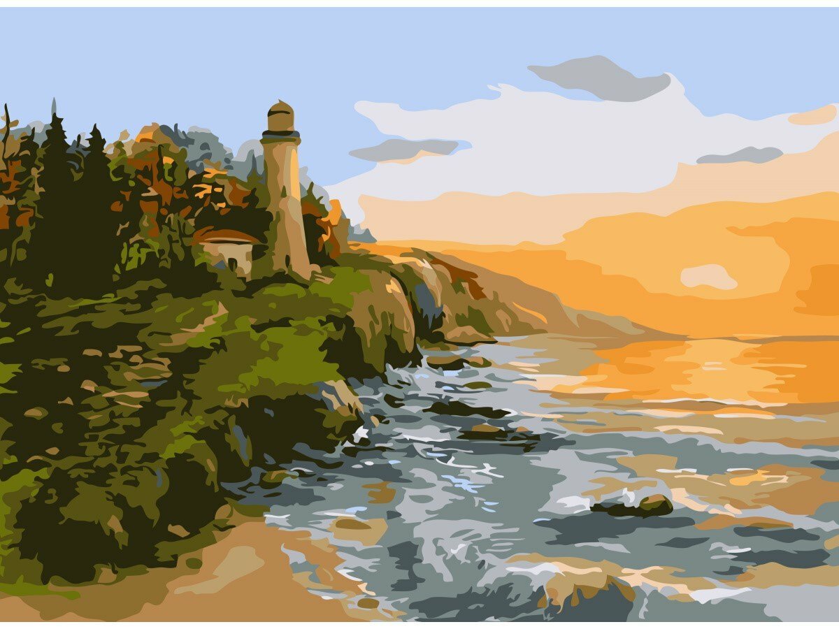 Картина по номерам на подрамнике "Маяк на закате" (22х30)