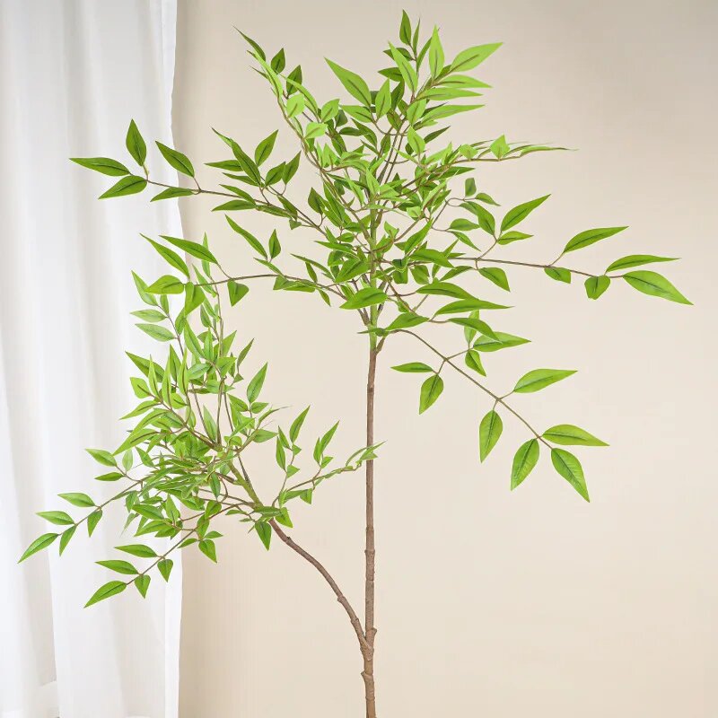 110 см 2 вилки, большие искусственные растения, искусственная ветка бамбукового дерева, пластиковые листья Nandina, высокий зеленый пейзаж для домашнего декора сада