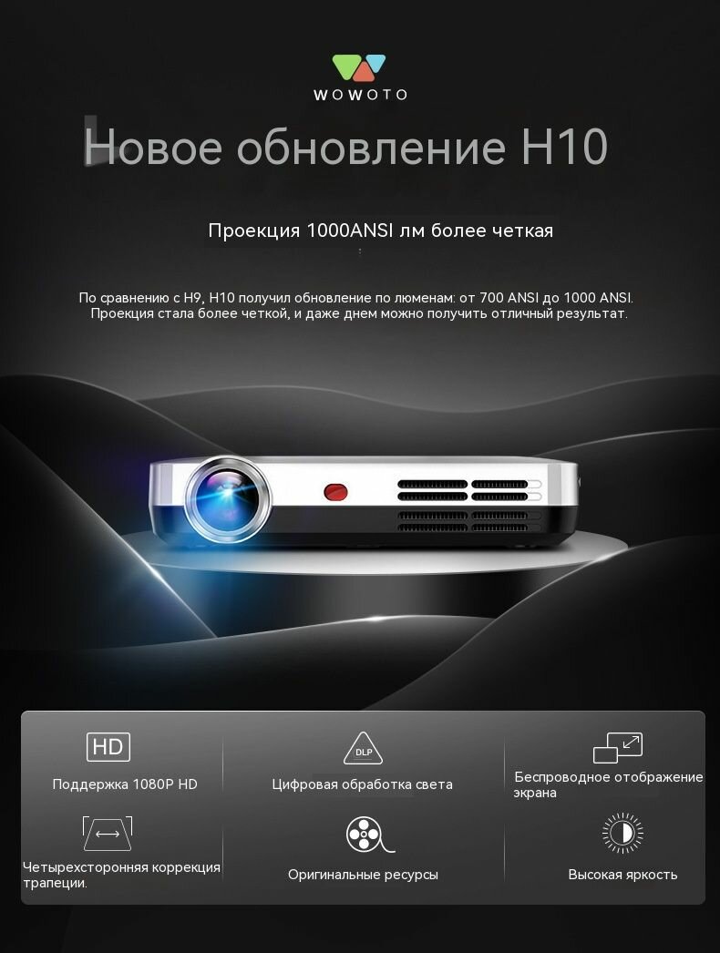 H10 DLP проектор 1000 ANSI Full HD 1080p портативный Wi-Fi Android 9.0 3D бело-черный