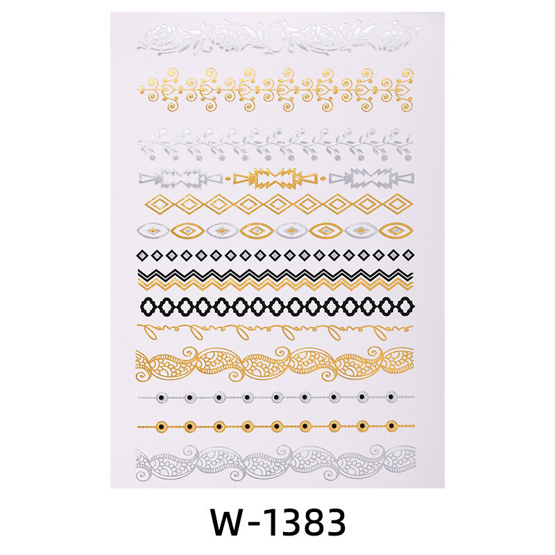 Водостойкие временные татуировки с золотой фольгой, временные татуировки в европейском и американском стиле с металлическим блеском, временные татуировки с серебряной фольгой.