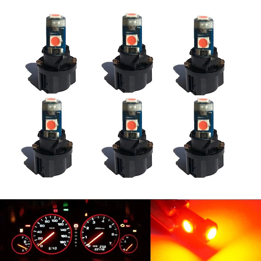 6 шт. 12 В canbus T5 58 74 286 W1.2W B8.5 PC74 Супер яркий 3030 клиновой светодиодный светильник для приборной панели автомобиля Лампа для панели приборной панели