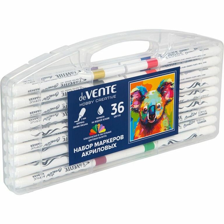 Набор маркеров deVENTE акриловые, 36 цветов, "Classic&Pastel", круглый корпус, двусторонние, 2-4 мм, пластиковая упаковка (5044506)