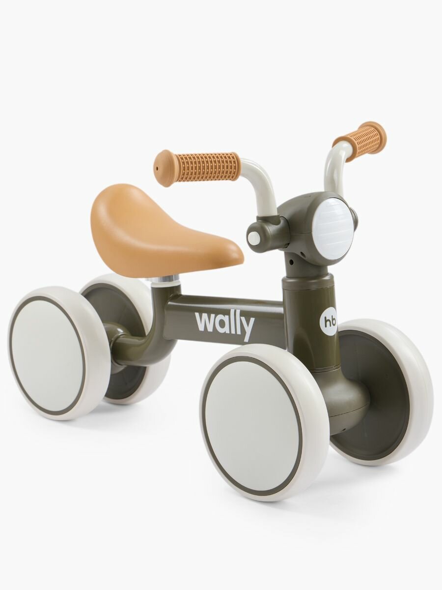 50058, Беговел детский Wally Happy Baby, беговел самокат от 1 года четырехколесный, каталка для малышей, темно-оливковый