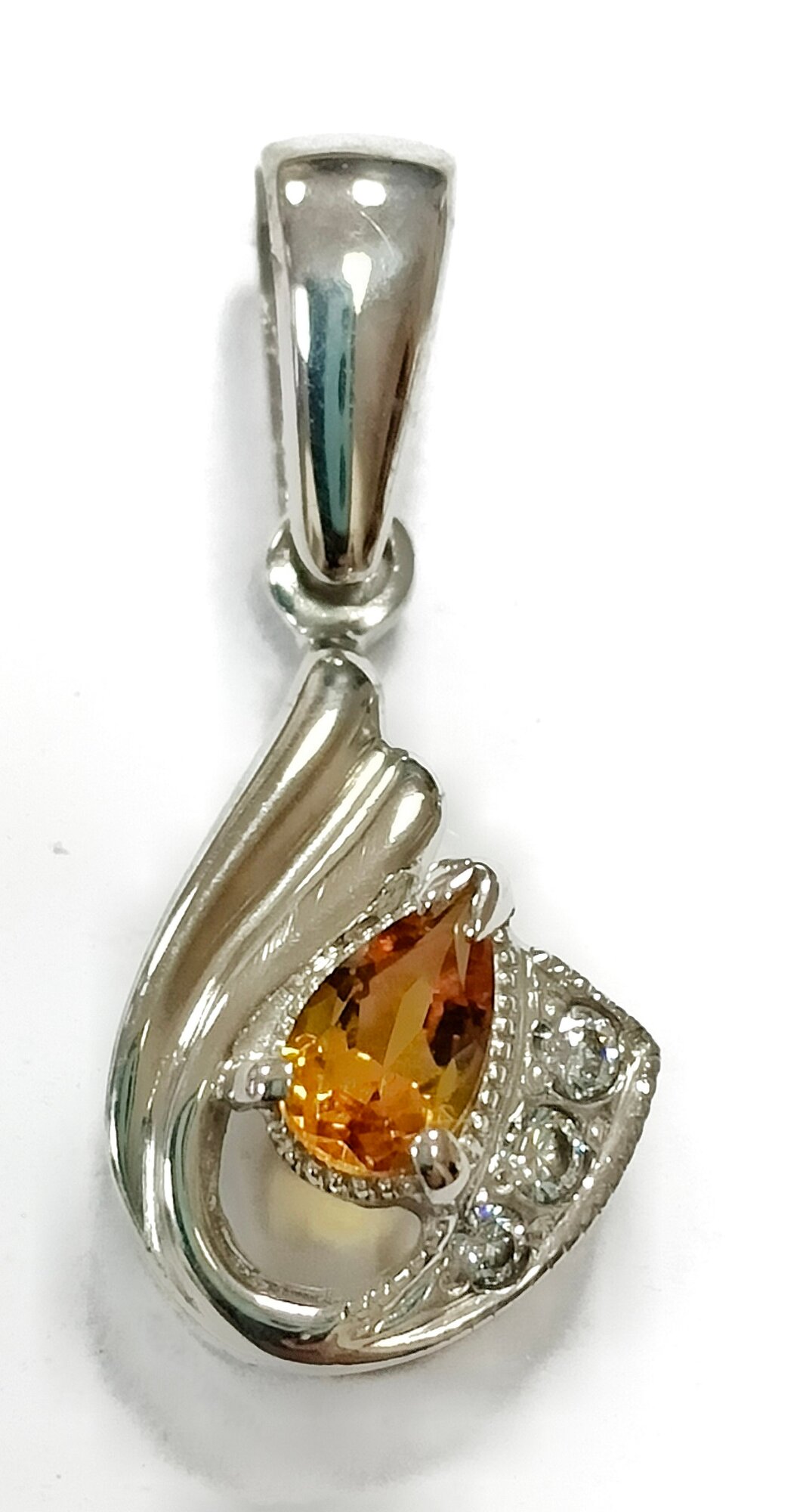 Подвеска, серебро, 925 проба, родирование, цитрин, фианит
