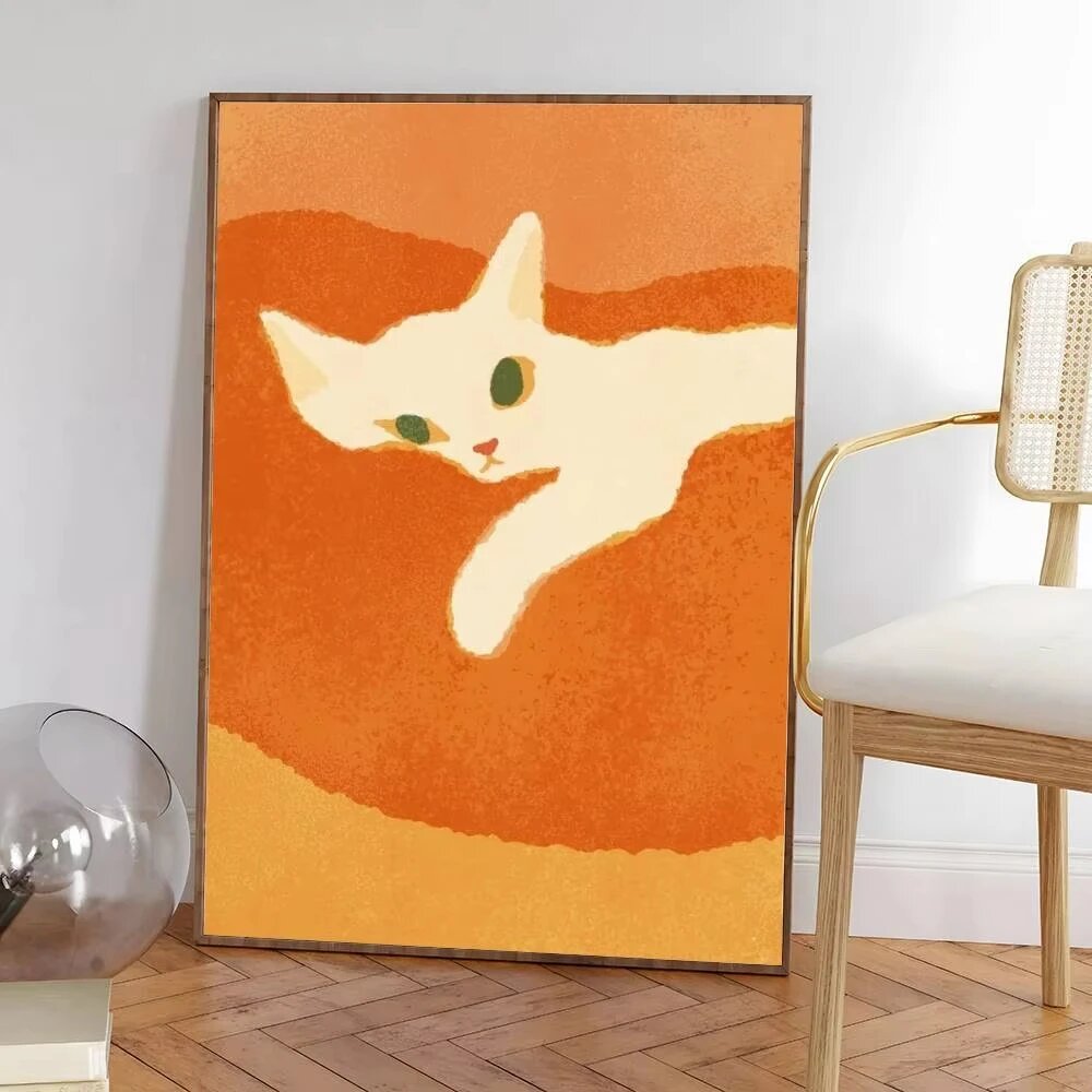 Абстрактная картина с кошкой на холсте Оранжевый, 06, 40X60cm Unframed