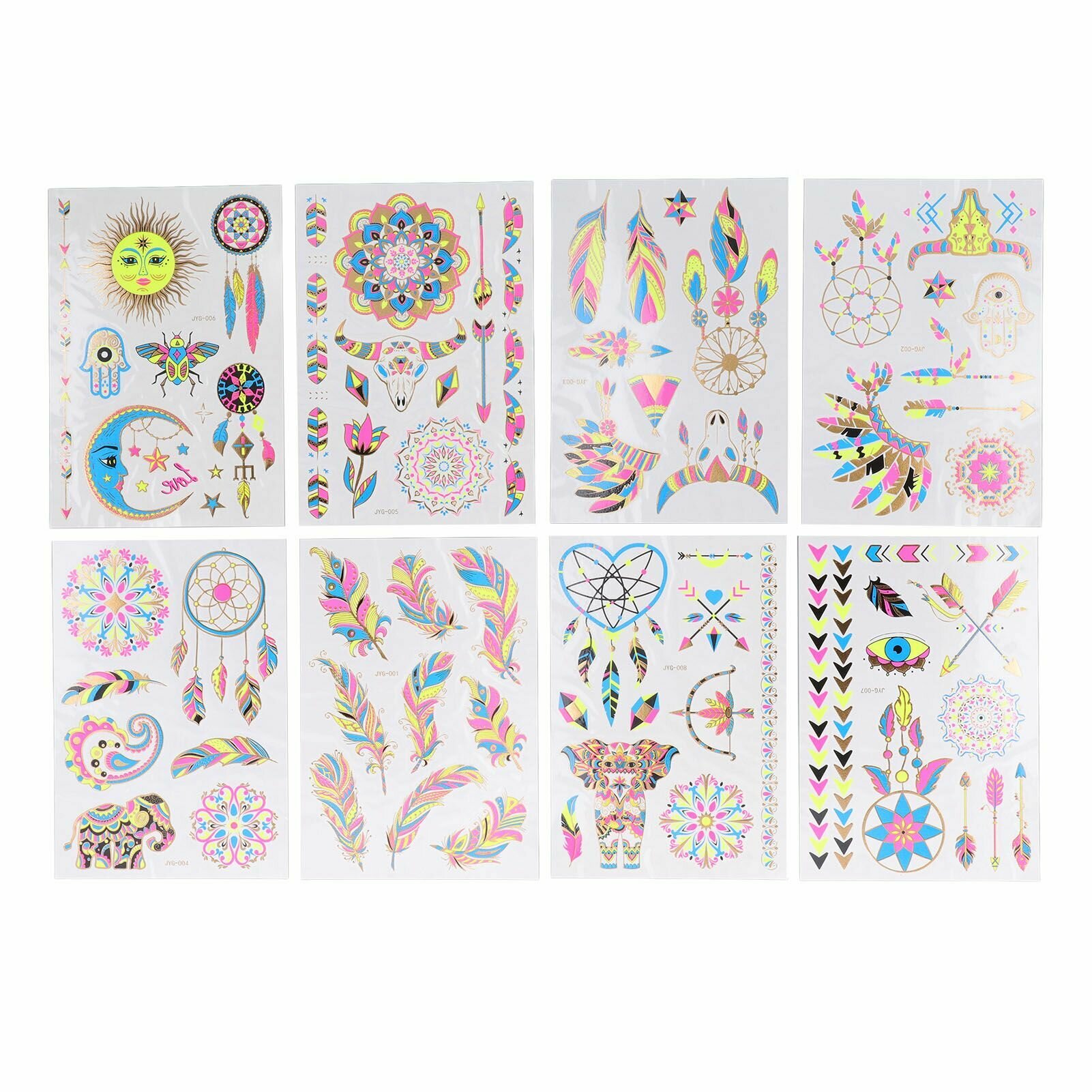 8 неоновых тату, флуоресцентные, водонепроницаемые, лицо/тело