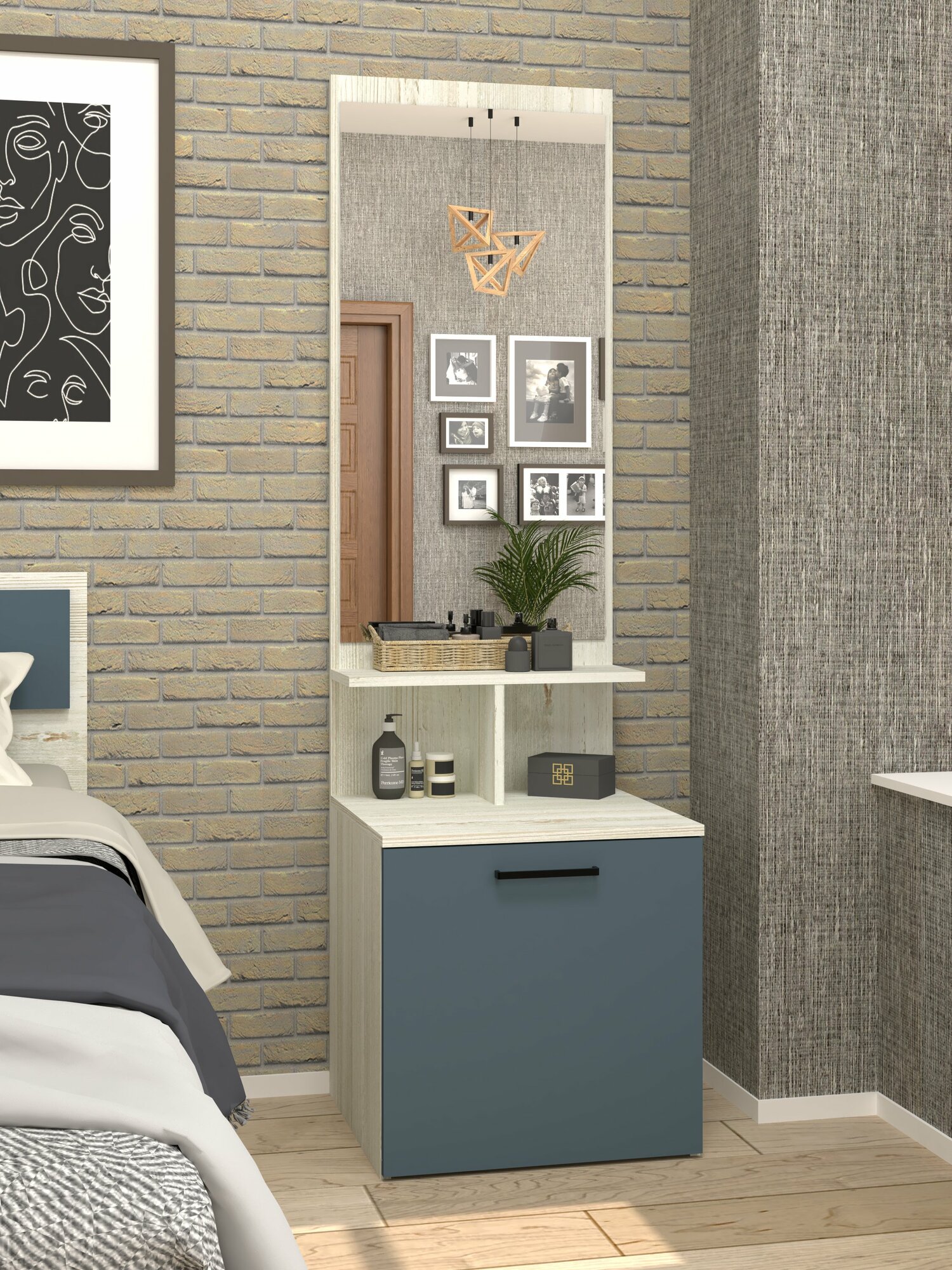 Есэндвич Депо 6 Туалетный столик с зеркалом и ящиком 49х170х48 см (Сосна винтерберг/Маренго)