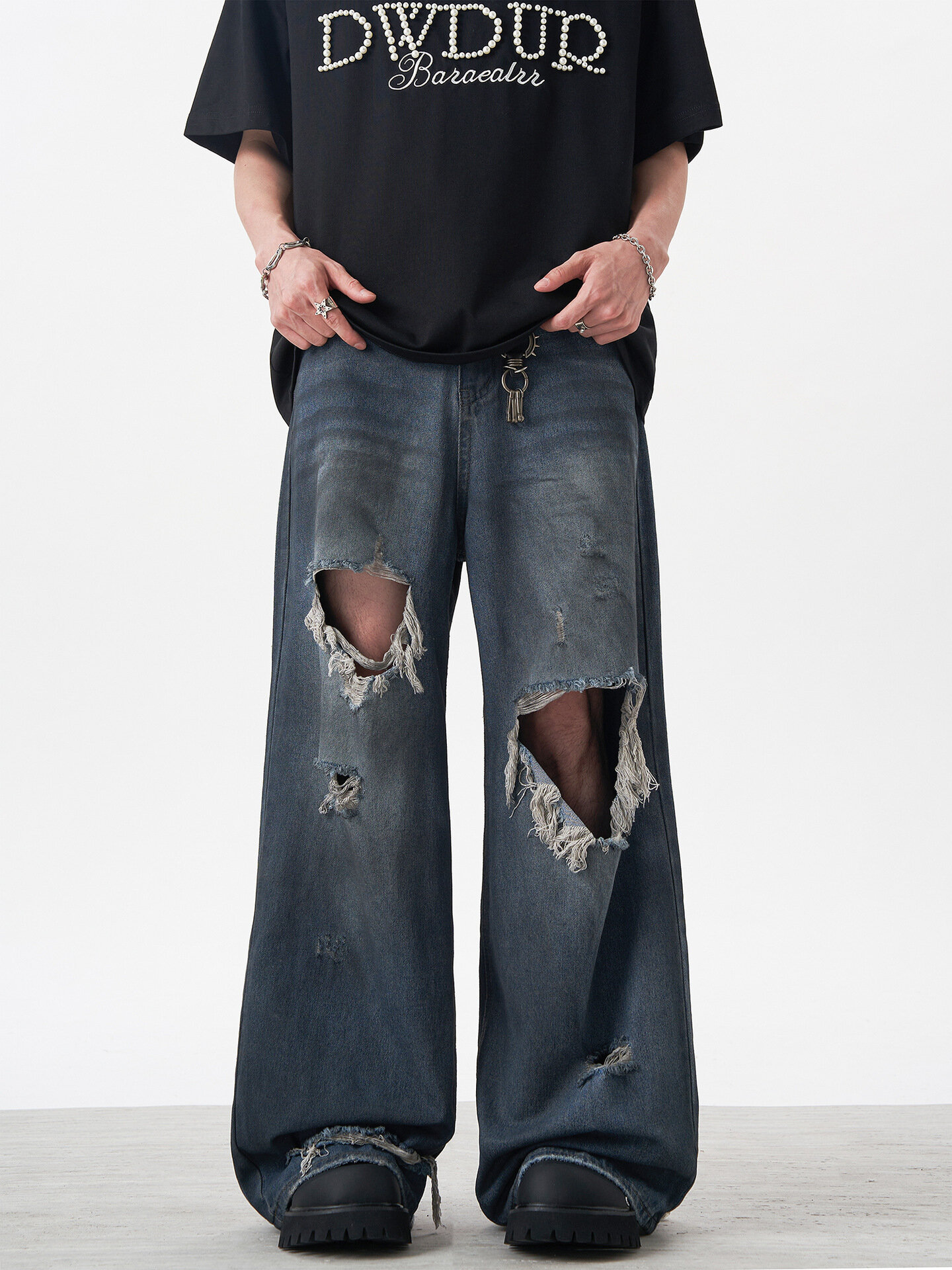 JYL Джинсы Флэр Молния Весна Тренд Премиум Деним, Размер_2XL