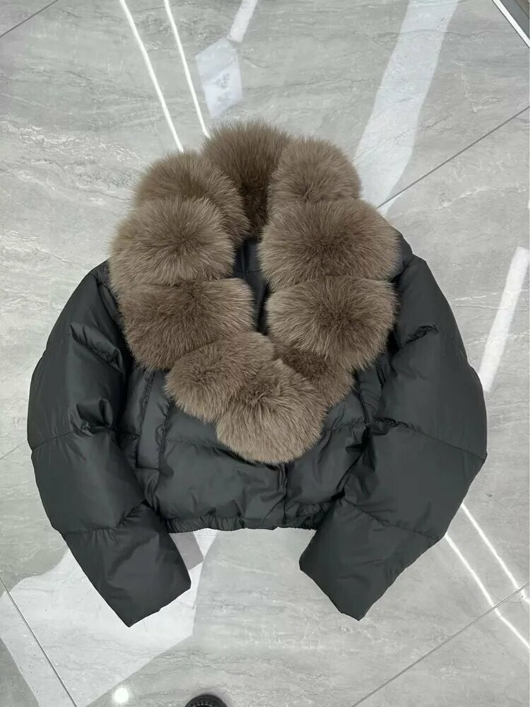 Куртка NAUGHTY Женская короткая зимняя куртка с модным утеплением и меховым воротником из лисьего меха