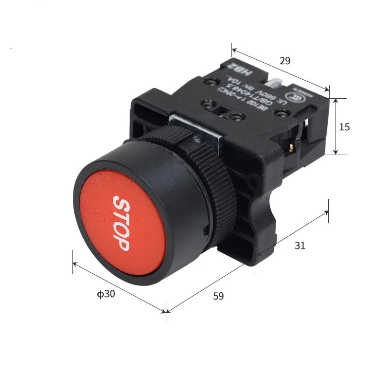 Кнопка стоп LYUNN XB2, Marking (STOP), 30мм