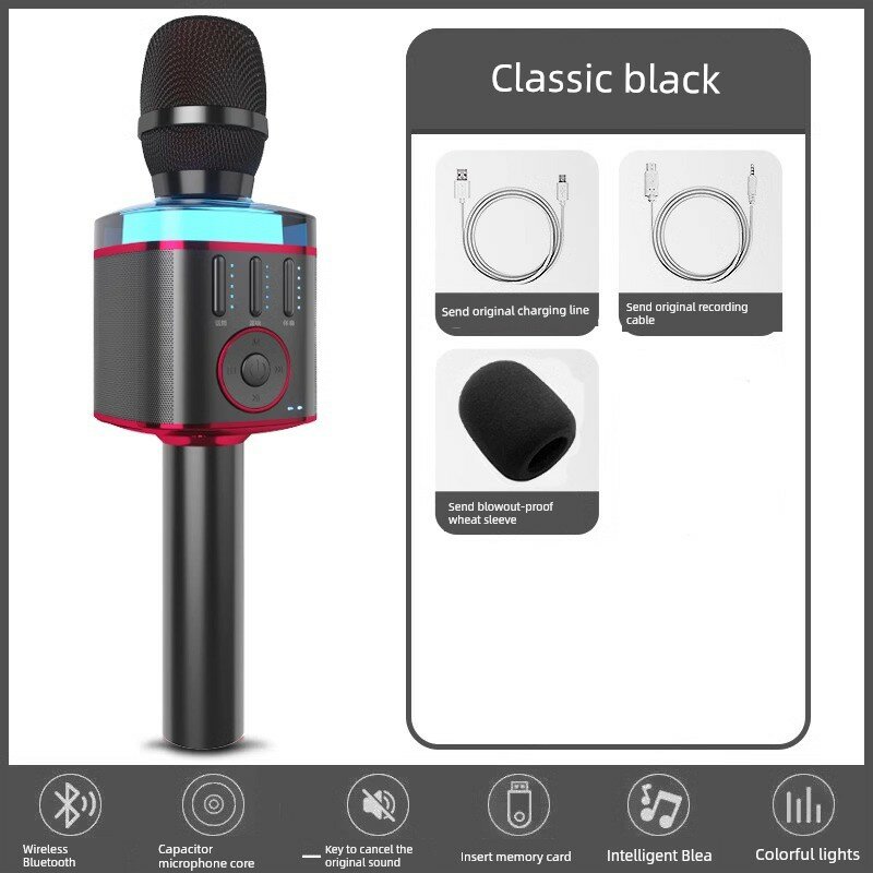 Беспроводной Bluetooth-микрофон для карате-тв и детского ктв, портативный с подставкой, цвет черный