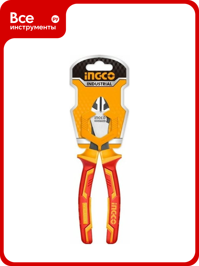 Диэлектрические бокорезы усиленные INGCO INDUSTRIAL HIHDCP28188, желто‑красные рукоятки, CrV лезвия с внешним скосом