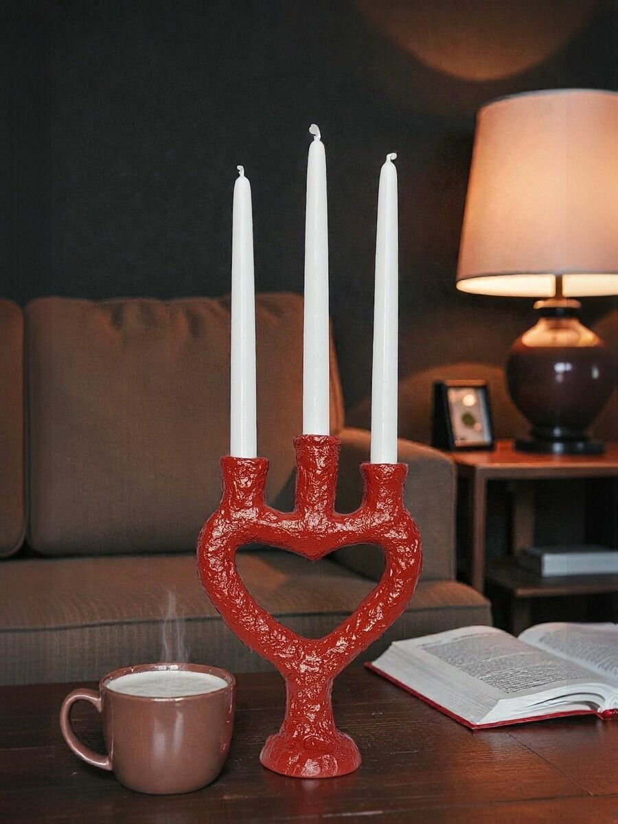 Подсвечник скульптурный из бетона "Сердце", для 3-х свечей, канделябр, авторская ручная работа