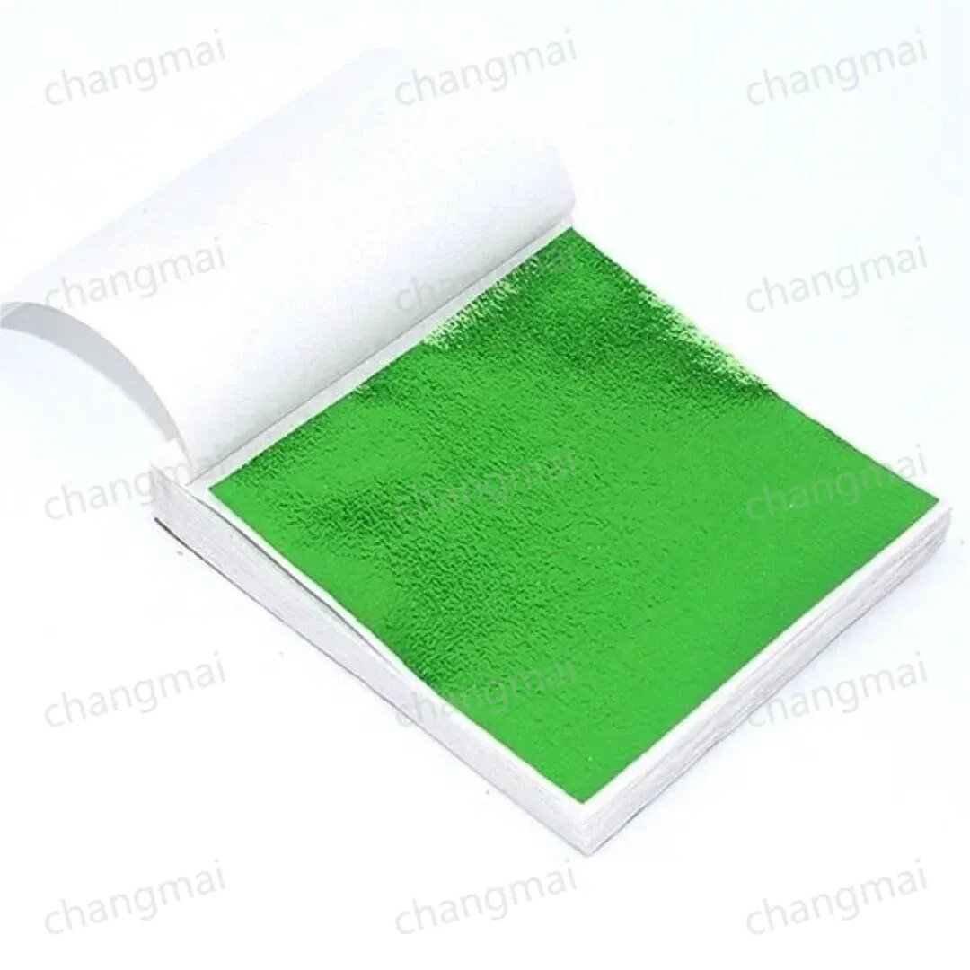 Поталь листовая, Сусальное золото Позолота Поталь для золочения 100 листов 9х9 (зеленая)