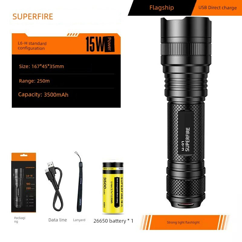 SupFire Shenhuo L6-XPE/R5 мощный фонарик T6-L2 перезаряжаемый светодиодный уличный фонарь 26650, дальний король L6-H