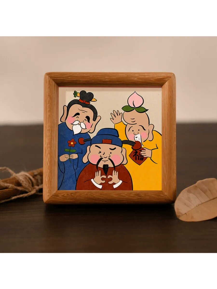 Деревянное украшение Fu Lu Shou - канадский тик, 11.7см