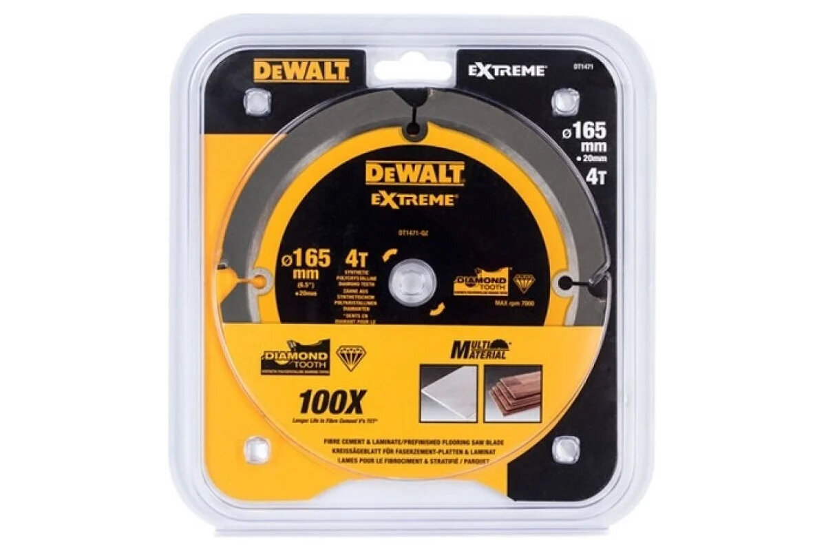 Диск пильный по ФЦП поликристаллический алмаз "DeWalt" 165х20 4з. DТ1471-QZ