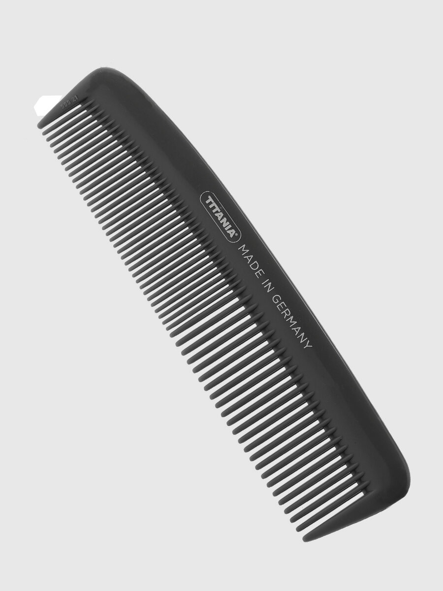 Расческа TITANIA, карманная, для волос, бороды и усов, пластик, черная, 12,5 см
