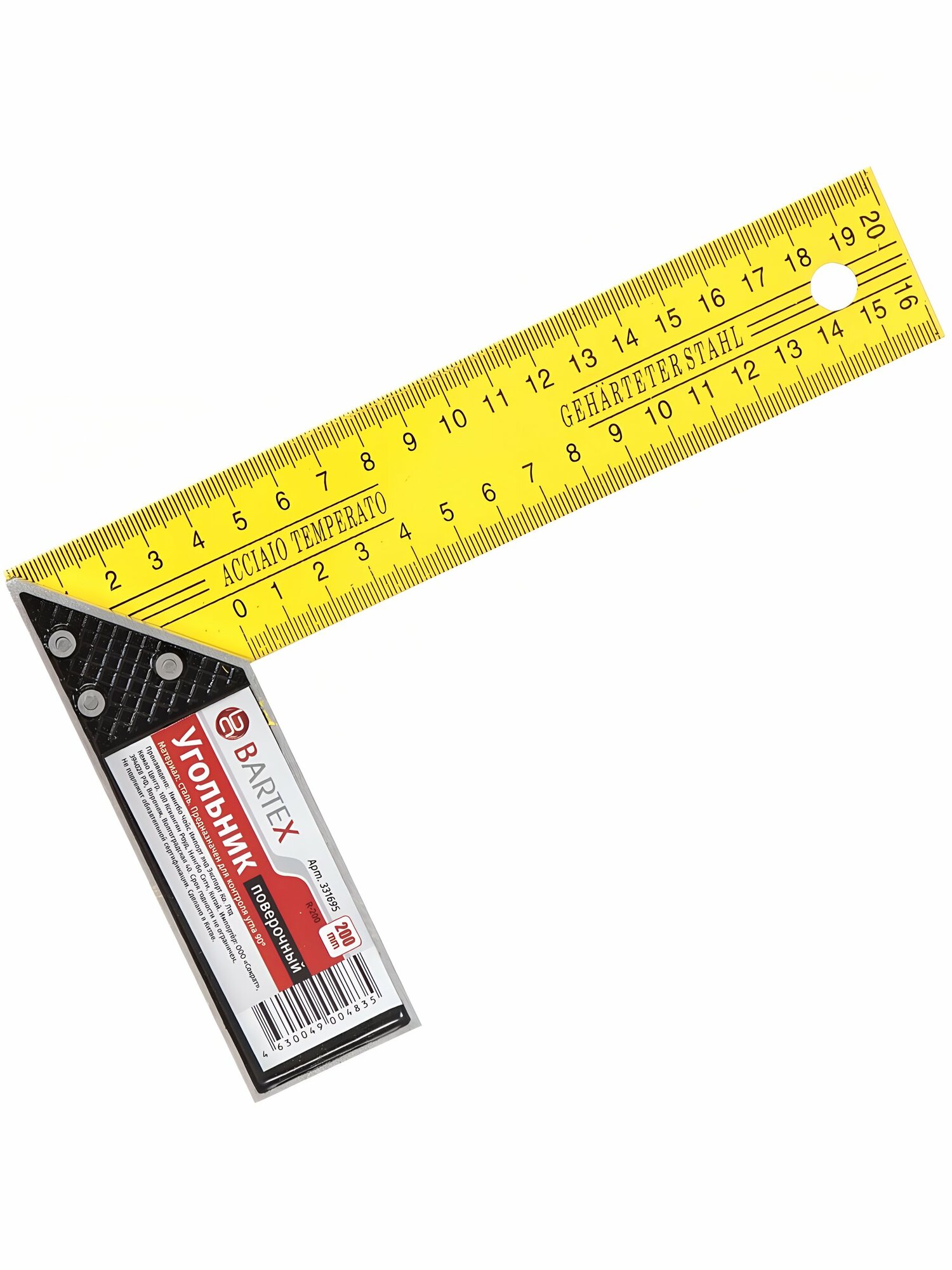 Угольник строительный Bartex R-200, 200 мм, металлический измерительный инструмент для точных работ и разметки углов.