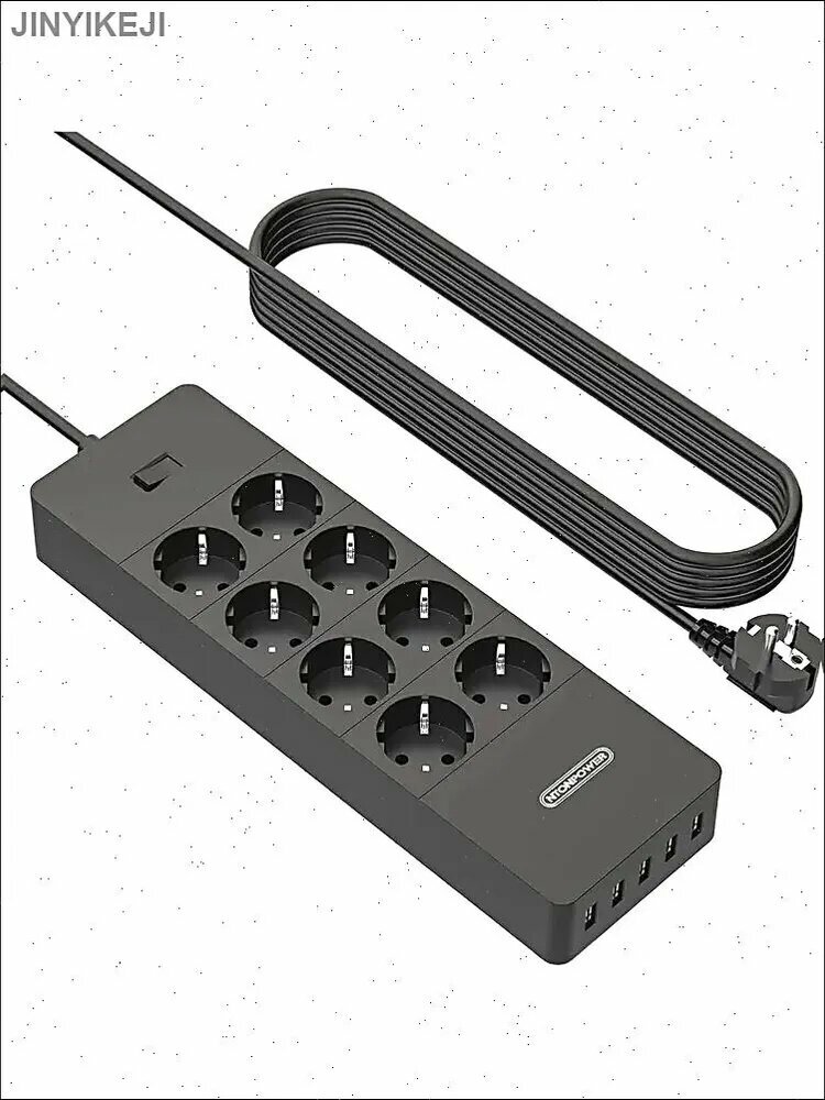 Сетевой фильтр с выключателем 8 розеток 5 USB 3м 4000Вт, перегрузки заземление защита Для дома и офиса Возможность настенного монтажа