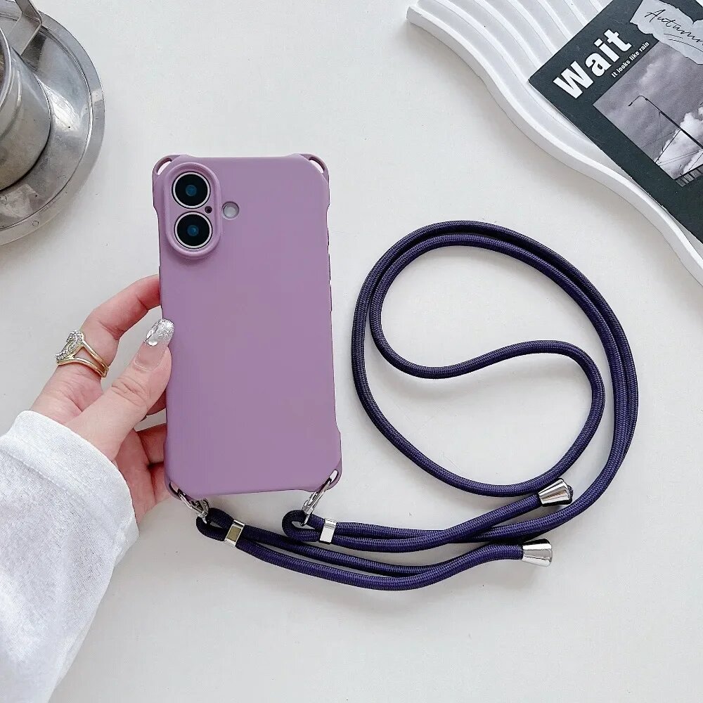 Чехол Для iPhone 16 Pro Max 15 Plus С Ремешком-ожерельем Фиолетовый, Purple, For iPhone 16 Pro