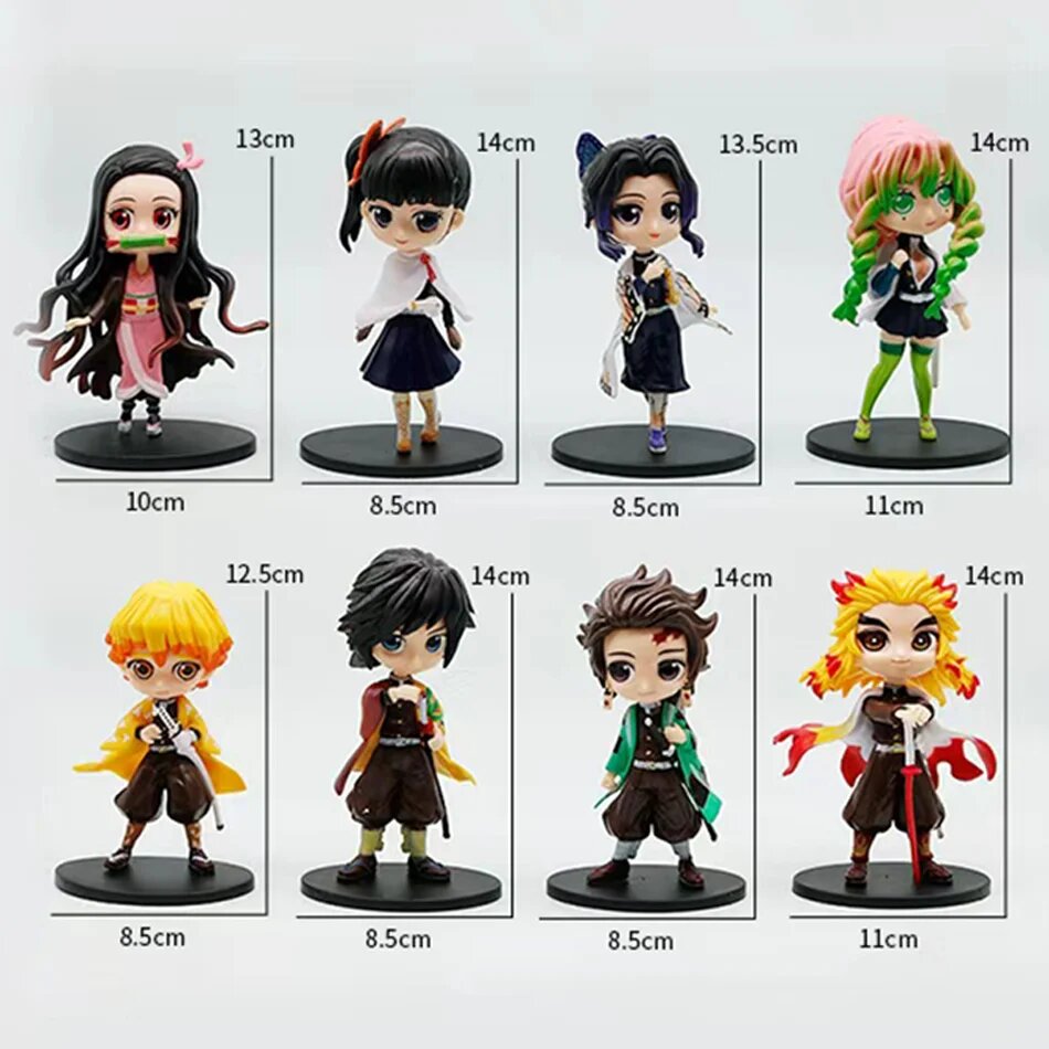 Фигурки Demon Slayer Kimetsu No Yaiba Кочо Шинобу, Камадо Танджиро И Незуко ПВХ Черный, 8pcs no box