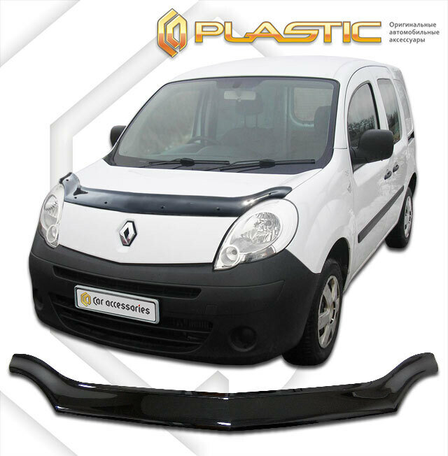 Дефлектор капота Renault Kangoo 2008-2013 Черный глянцевый СА Пластик
