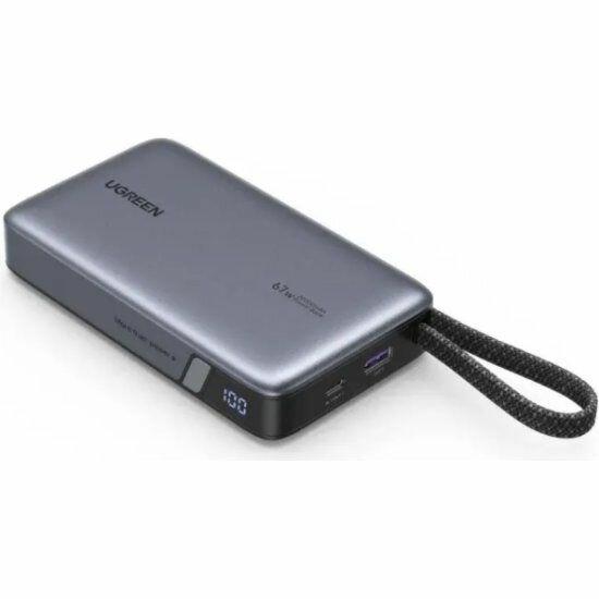 Внешний аккумулятор UGREEN PB550 (85166B) 67W Power Bank 20000mAh USB-C&USB-A со встроенным кабелем (ССС). Цвет: серый космос.