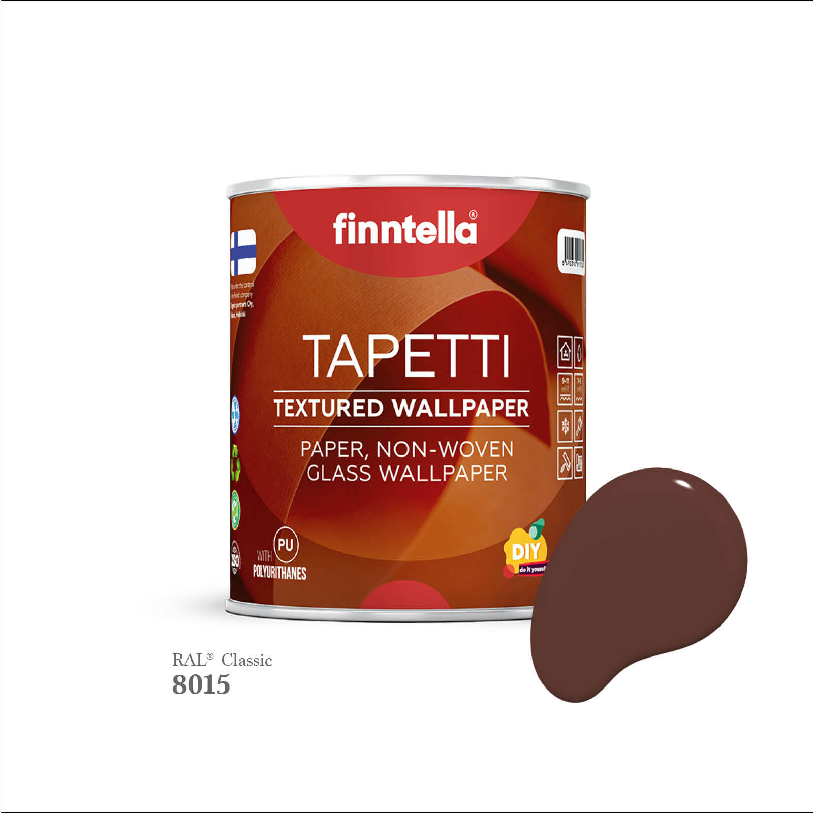 Шелковисто-матовая краска для обоев под окраску TAPETTI SILKKI Matta FINNTELLA, Цвет RAL 8015 Каштаново-коричневый (Chestnut brown), 0,9л