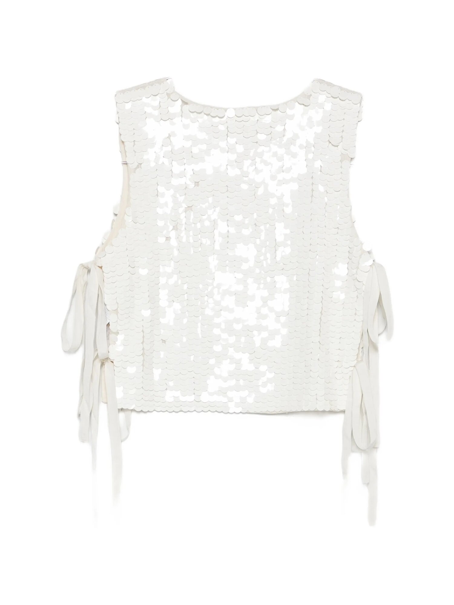 Топ P.A.R.O.S.H. Sequin-embellished side-tie top, размер 40, бежевый/белый — фото 1