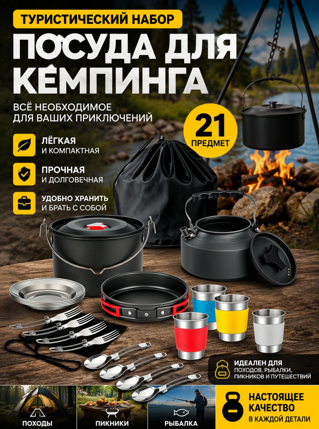 Набор посуды Classmark, туристический, для пикника, 21 предмет