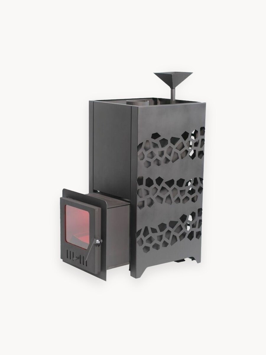 Печь банная "Камчатка-10" дверца со стеклом, сетка, воронка для подачи