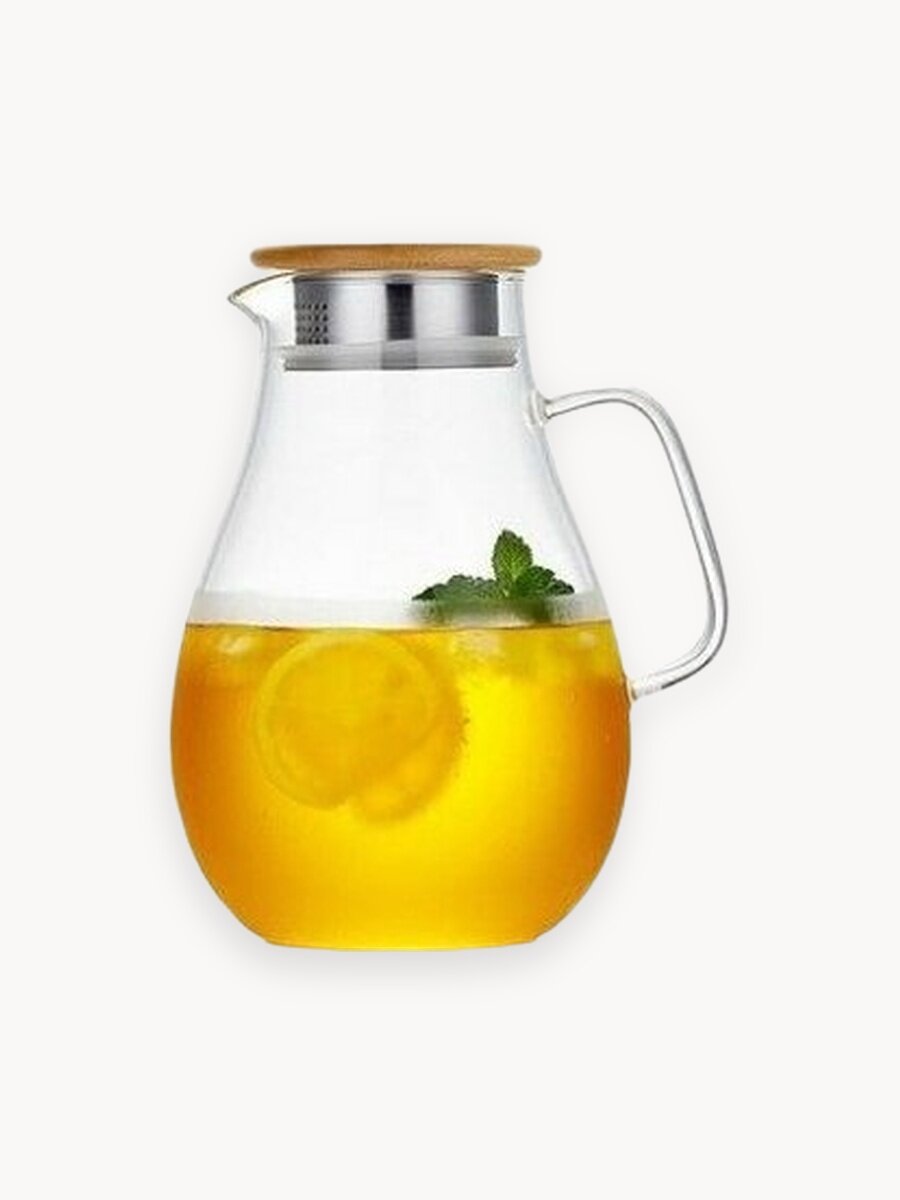 Кувшин для воды стеклянный, Formula Tepla, с металлической крышкой с накладкой из бамбука 1600 мл.