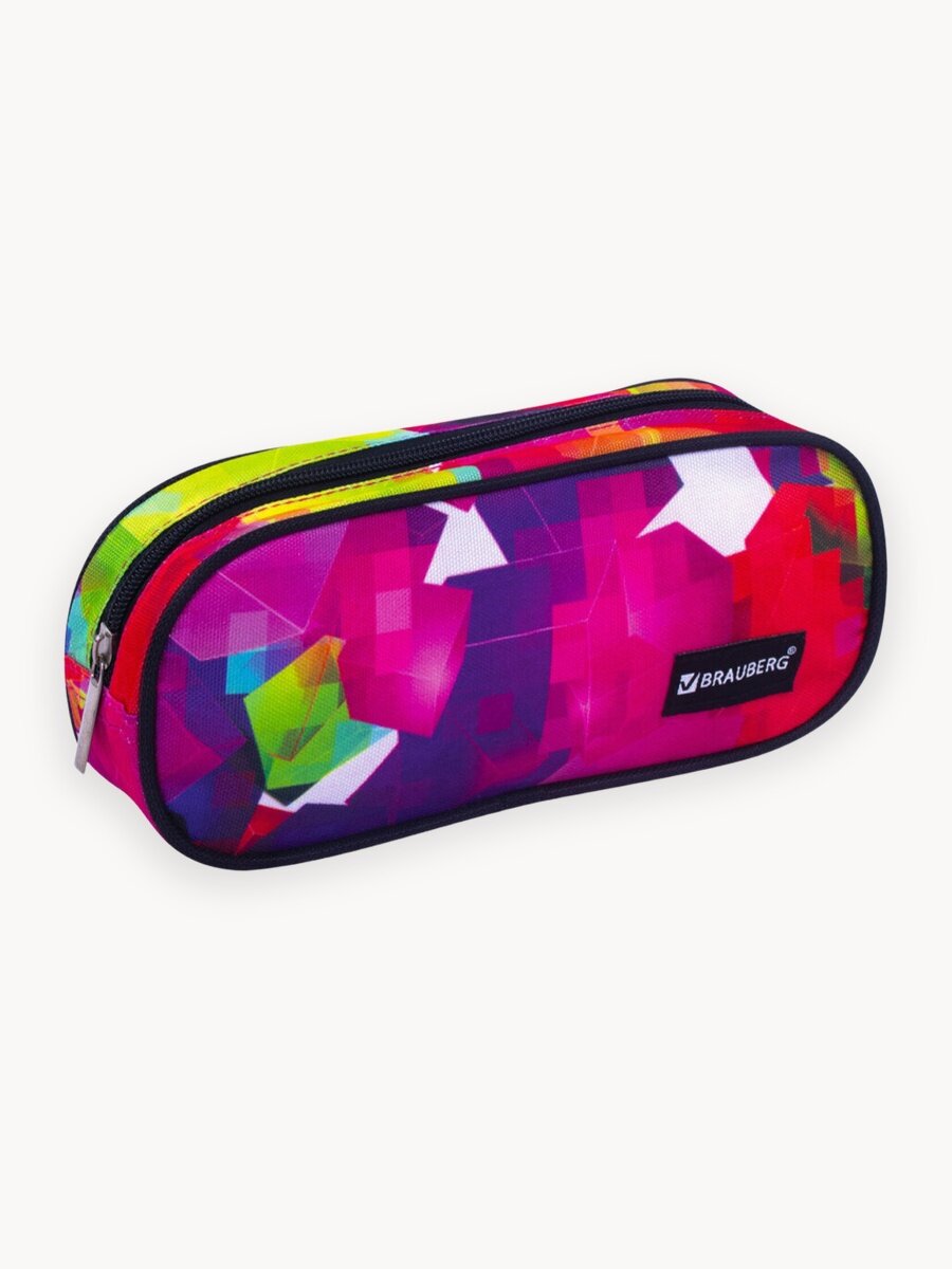 Пенал-косметичка BRAUBERG овальный, полиэстер, Geometry, 21х9х5 см, 229272