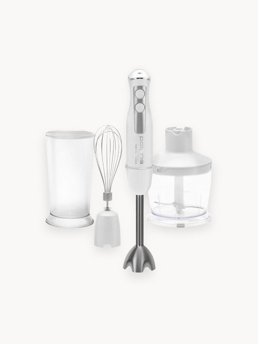 Блендер ручной Polaris PHB 1385, белый, мощность 1350 Вт, измельчитель в комплекте