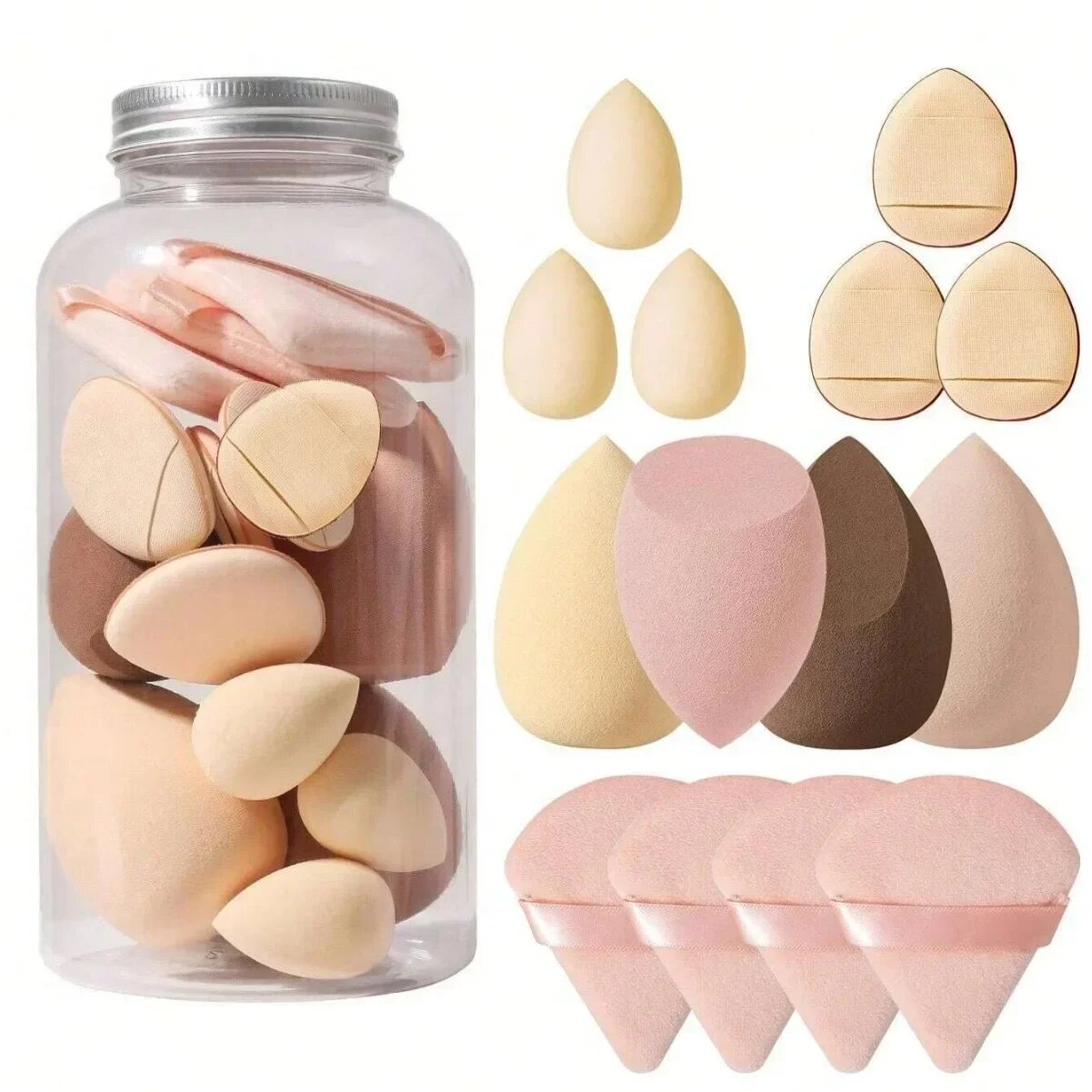 Набор косметических спонжей для макияжа 12/14 шт. 14Pcs Beige in box