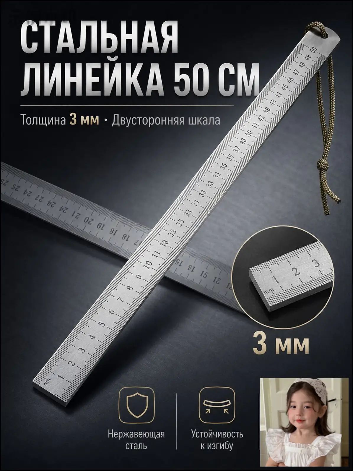 Многофункциональная утолщенная металлическая линейка из стали, длина 50 см, измерительный инструмент для черчения и ремо