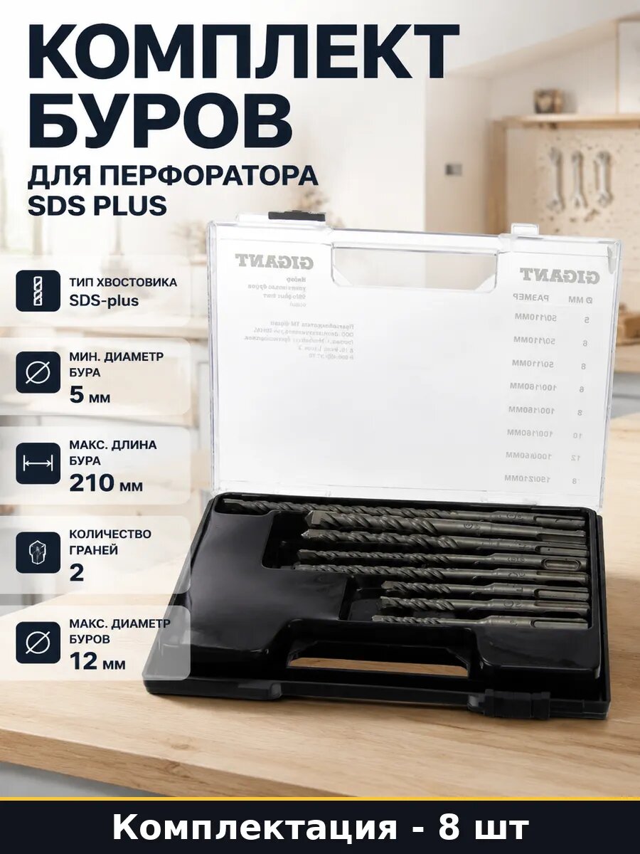 Комплект буров для перфоратора SDS plus 8 штук набор