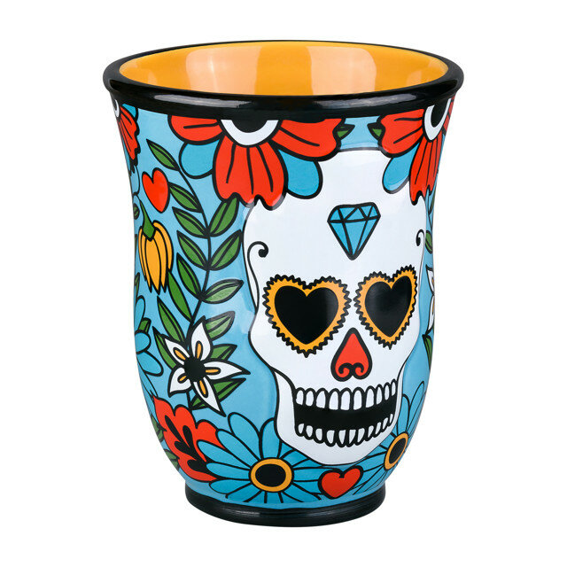 Стакан Los Muertos керамический голубой с глазурью, декоративный для чая и кофе