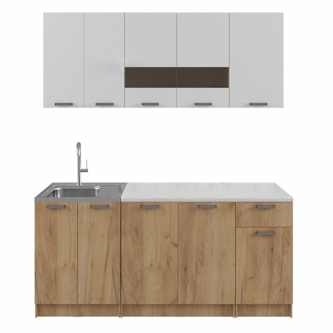 Кухня Альбина "Розалия, 1,8 м", ЛДСП, Белый/Дуб крафт золотой/Антарес, с полками и ящиками