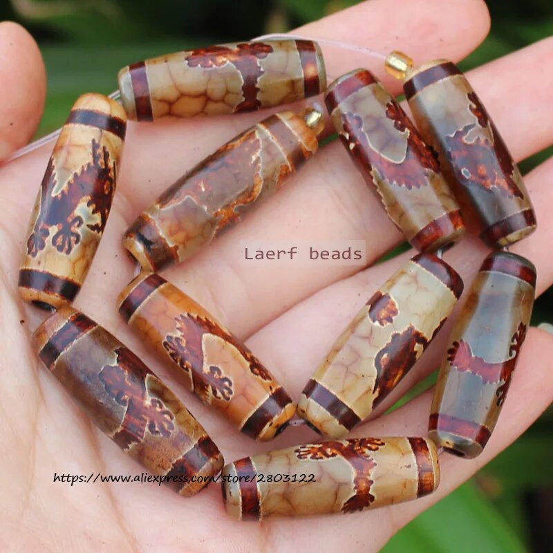 Натуральные агатовые бусины Дзи лаerf beads Dragon