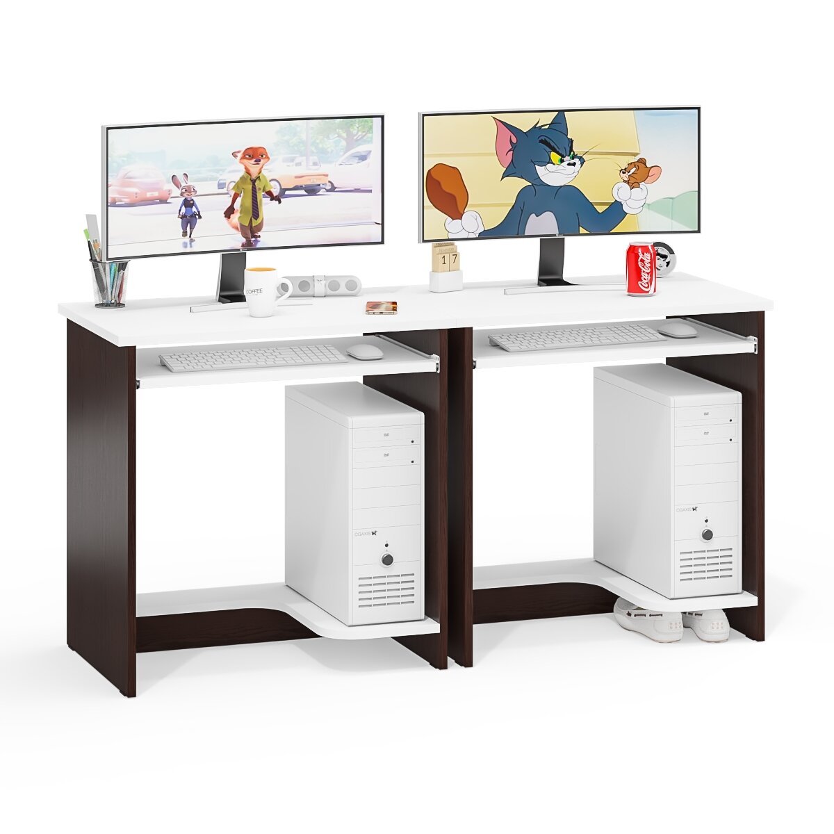Два стола компьютерных Мебельный двор СК 11-1 венге/белый шагрень, 149,2х50х75 см.