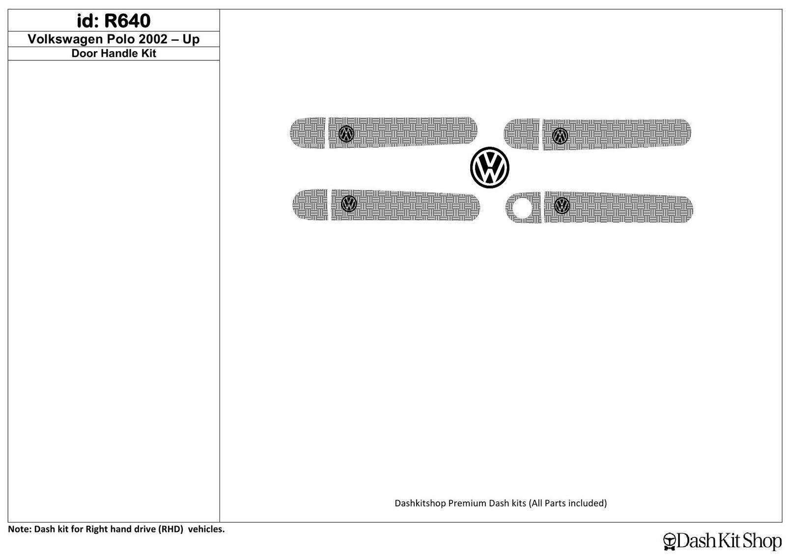 Накладки салона под дерево, карбон, алюминий для Volkswagen Polo 2002-UP. Комплект R640.