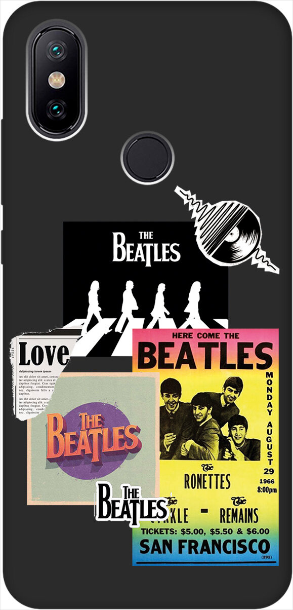 Матовый чехол Beatles Stickers для Xiaomi Mi 6X / Mi A2 / Сяоми Ми 6Х / Ми А2 с 3D эффектом черный