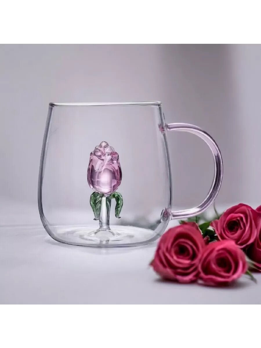 Кружка с фигуркой внутри (розовая роза)