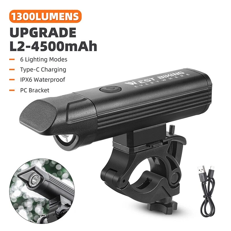 WEST BIKING Фонарь для велосипеда IPX6 1300 LM
