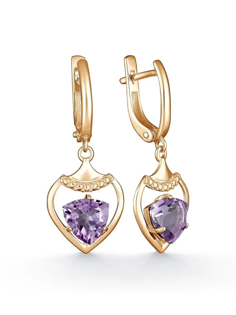 Серьги, красное золото, 585 проба, александрит синтетический, бриллиант