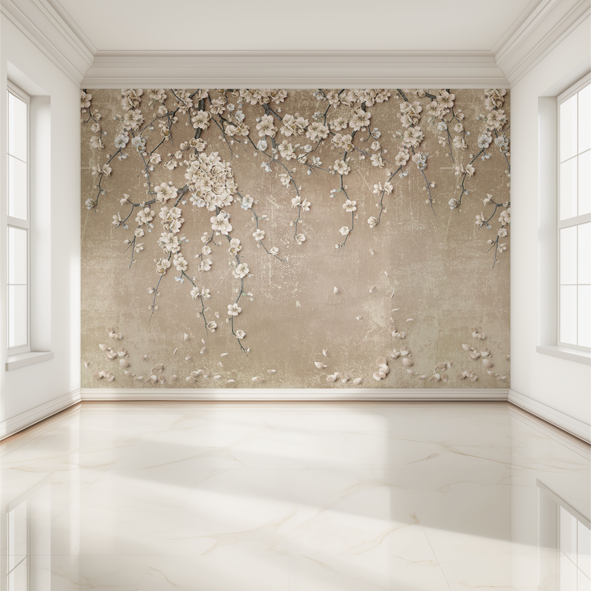 Фотообои 3д на стену "Сакура", флизелиновые 400х270 см на кухню, спальню, зал