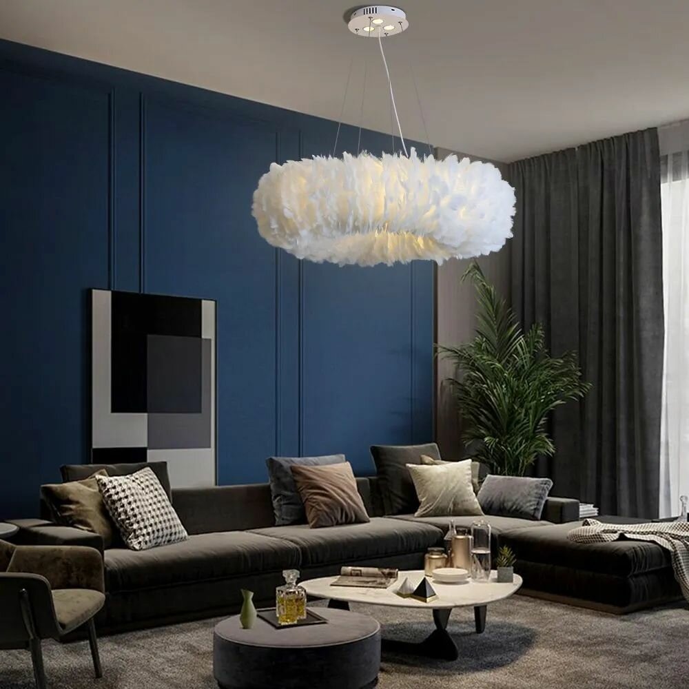 Современная креативная потолочная люстра с перьями